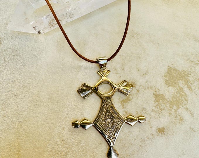 Large Natural Tuareg Compass Cross in Natural White Brass, Tribal ...