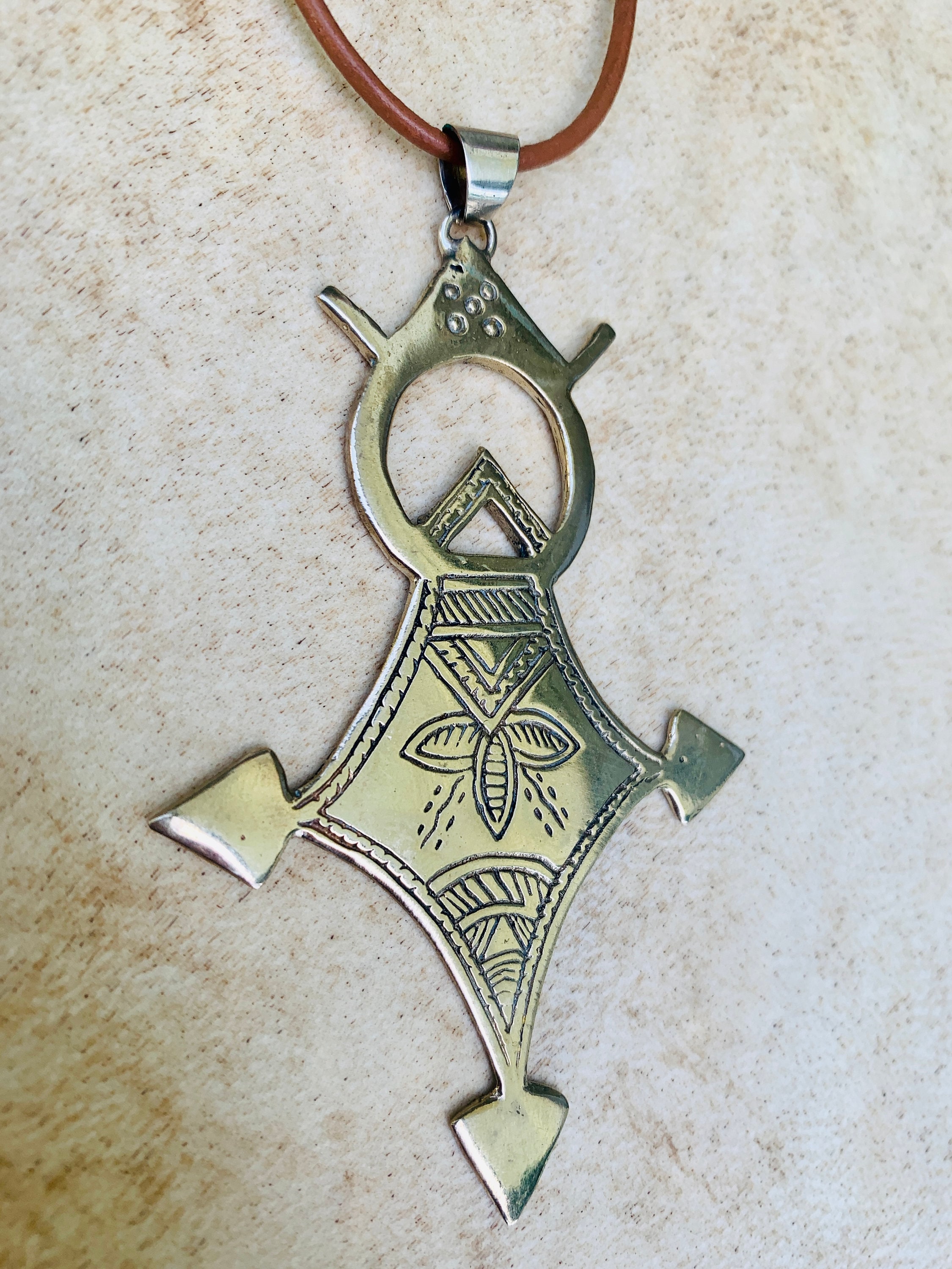 Large Tuareg Compass Cross Necklace: Berber Sahara Tribe Brass Pendant ...