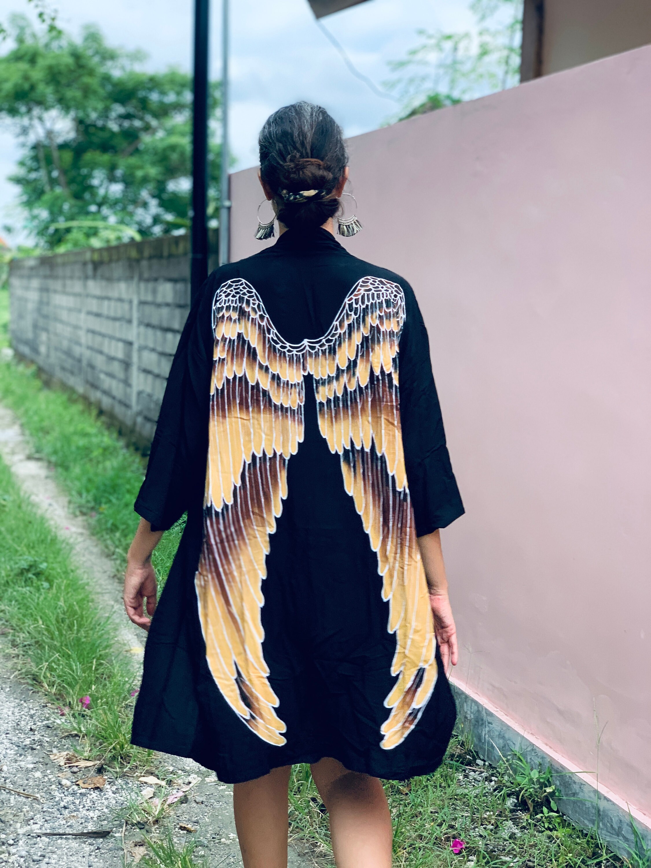Angel Wing Kimono / Robe Unisex Robe Black Unique Batik - Etsy Australia