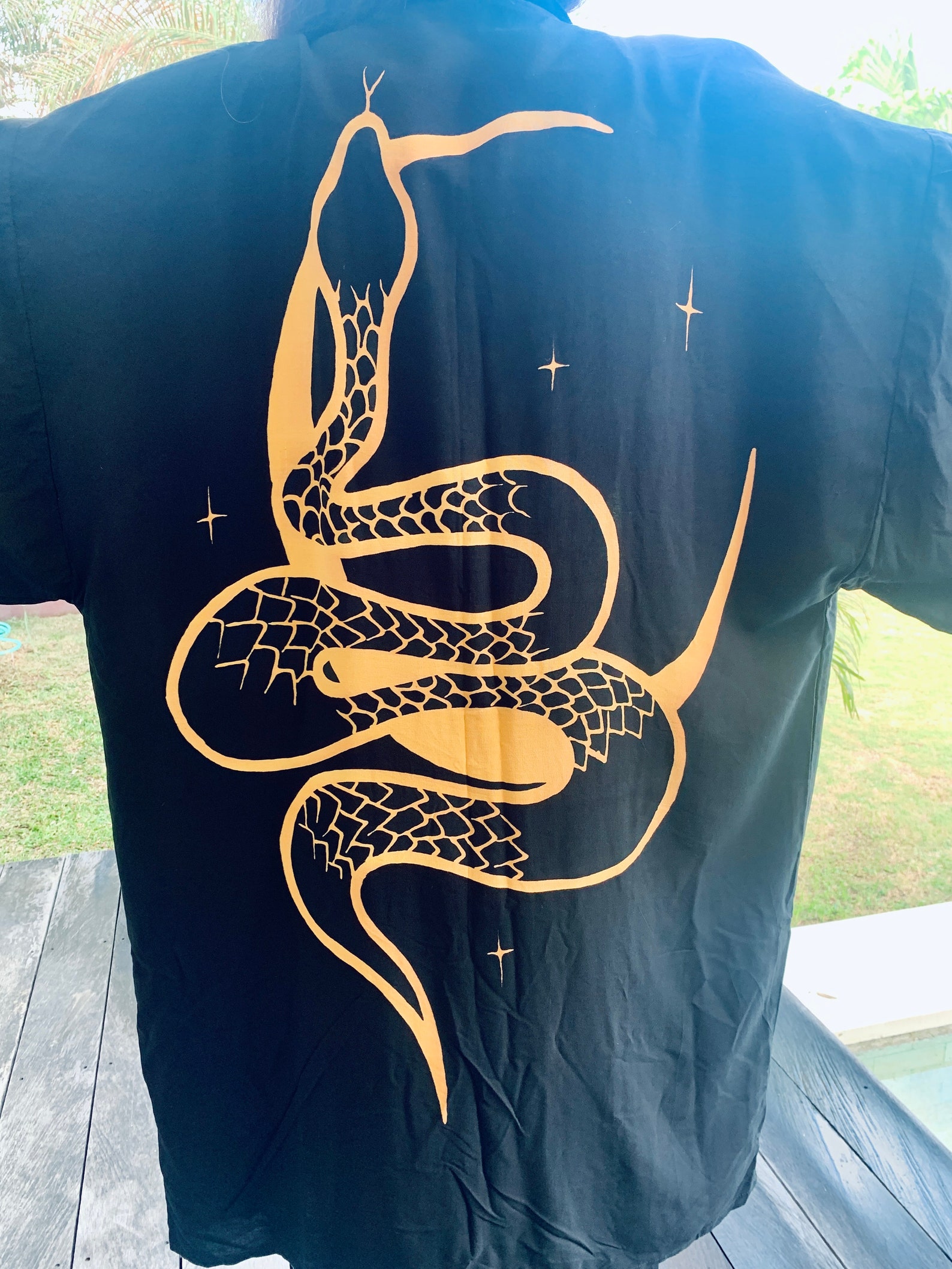 Handpainted Lunar Serpent Kimono Jacket: Golden Snake Batik Art - Etsy