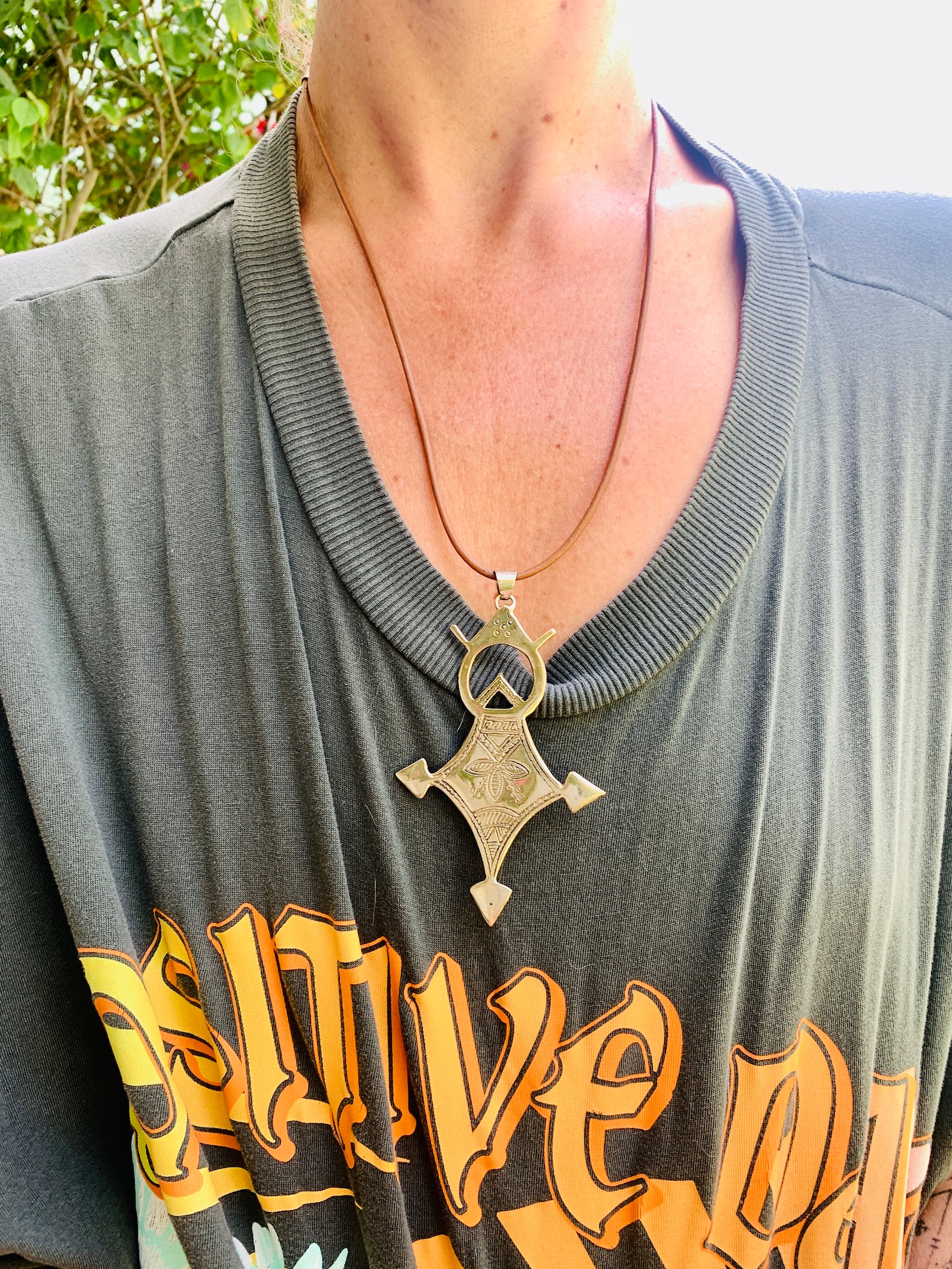 Large Tuareg Compass Cross Necklace: Berber Sahara Tribe Brass Pendant ...
