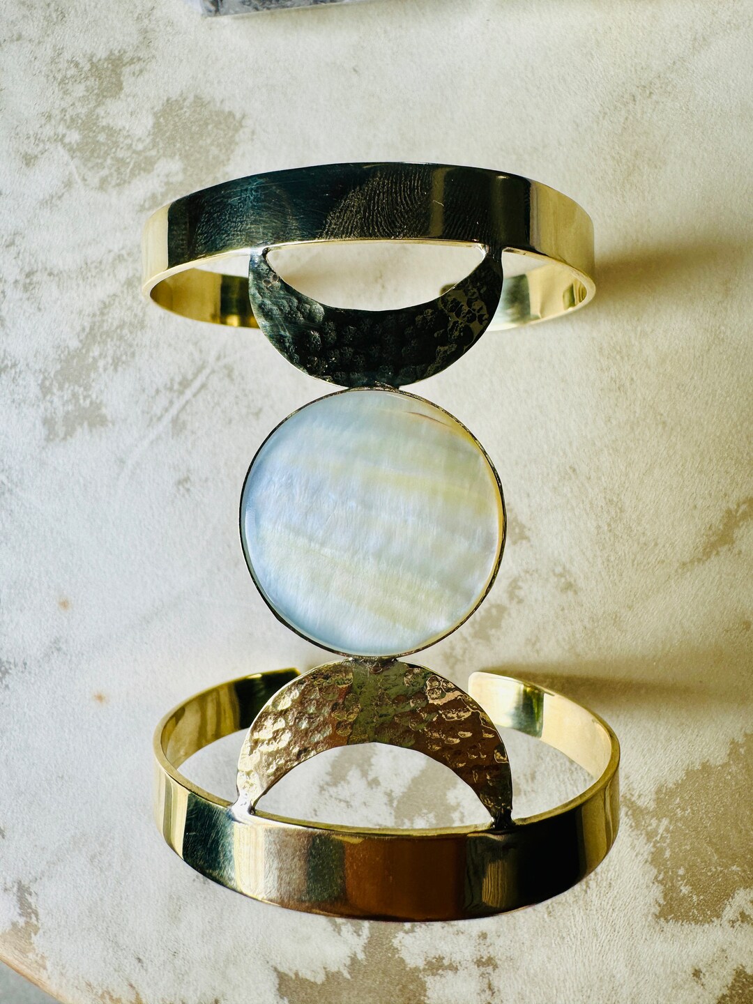 Triple Goddess Feminine Codes Cuff in Brass, One of a Kind, Bold Piece ...