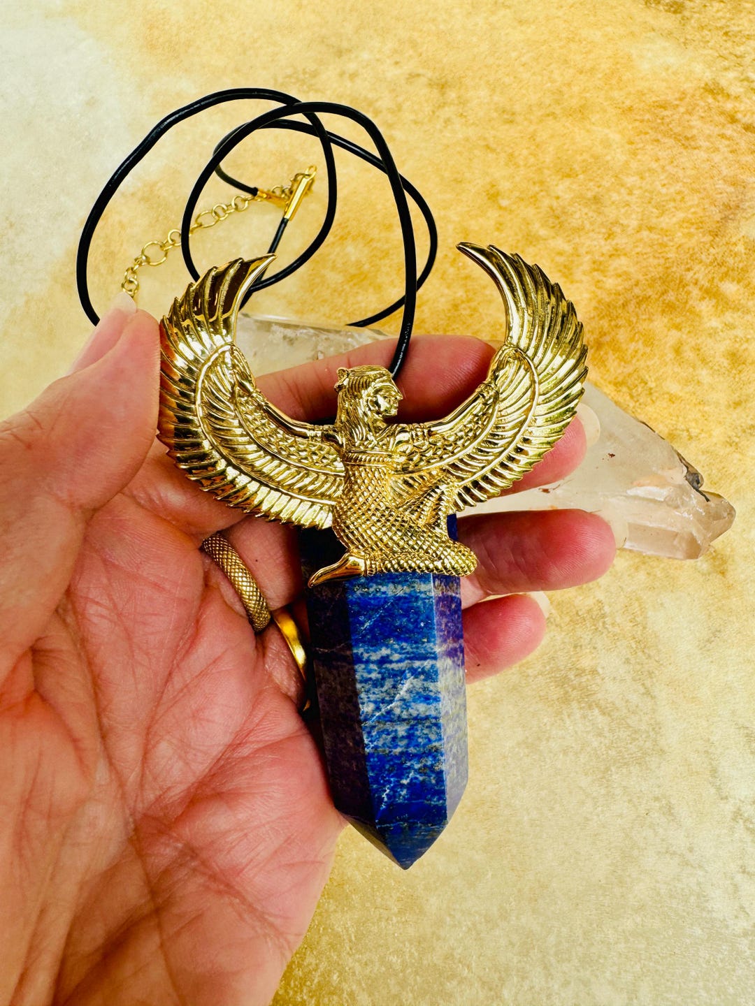 Extra Large Lapis Lazuli and Golden Isis Talisman, Solid Brass ...
