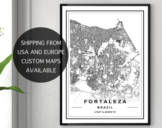 FORTALEZA MAP PRINT, High Res Map, Map of Fortaleza, Fortaleza City Map ...