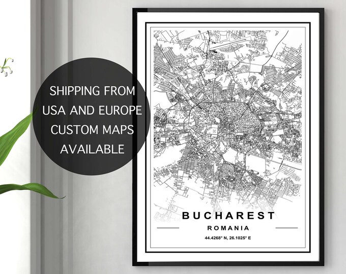 Bucharest Map Print Poster Canvas Romania Map Print Poster Canvas ...