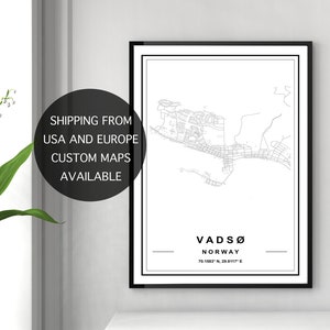 VADSØ MAP PRINT, High Res Map, Map of Vadso, Vadso City Map, Vadso ...