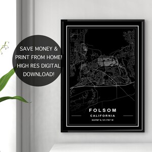 FOLSOM MAP PRINT, High Res Download, Map of Folsom, Folsom Street Map ...