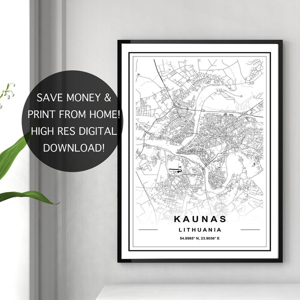 Printable Map of Kaunas - Etsy