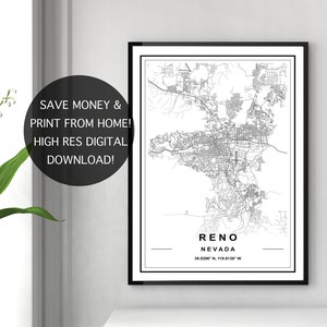 RENO MAP PRINT, High Res Map, Map of Reno, Reno Map, Reno Map Download ...