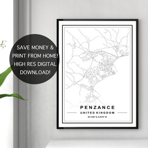 PENZANCE MAP PRINT, High Res Map, Map of Penzance, Penzance Map ...