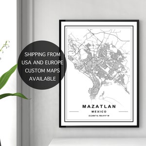 MAZATLAN MAP PRINT, High Res Map, Map of Mazatlan, Mazatlan City Map ...