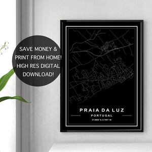 PRAIA DA LUZ Map Print, High Res Download, Map of Luz, Luz Beach Map ...