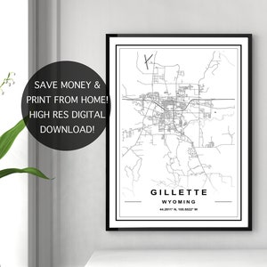 GILLETTE MAP PRINT, High Res Download, Map of Gillette, Gillette City ...