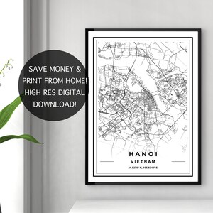 HANOI MAP PRINT, High Res Map, Map of Hanoi, Hanoi Map, Digital Map ...