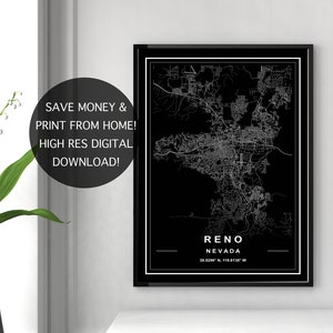 RENO MAP PRINT, High Res Download, Map of Reno, Reno City Map, Map Art ...