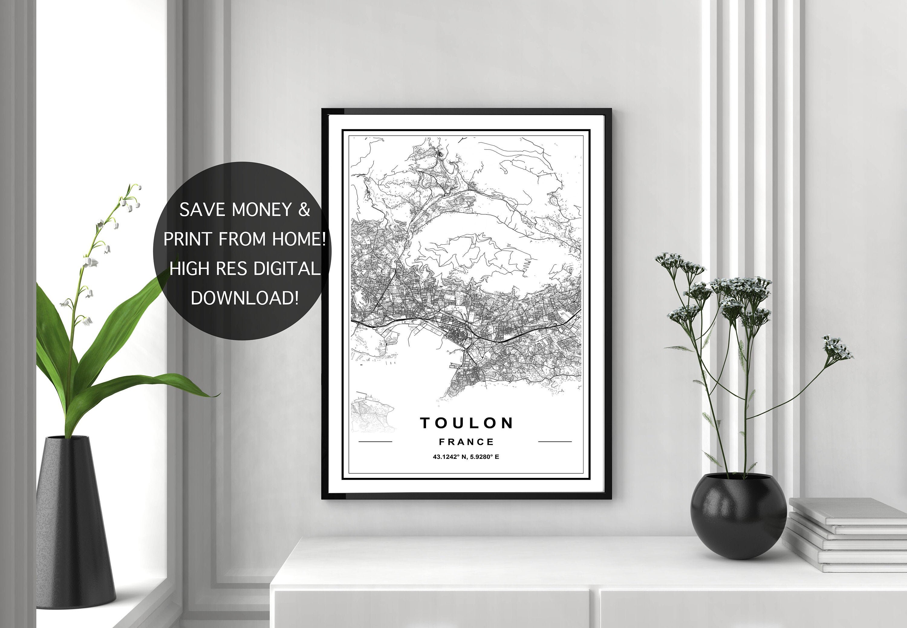 TOULON MAP PRINT, High Res Download, Map of Toulon, Toulon City Map ...