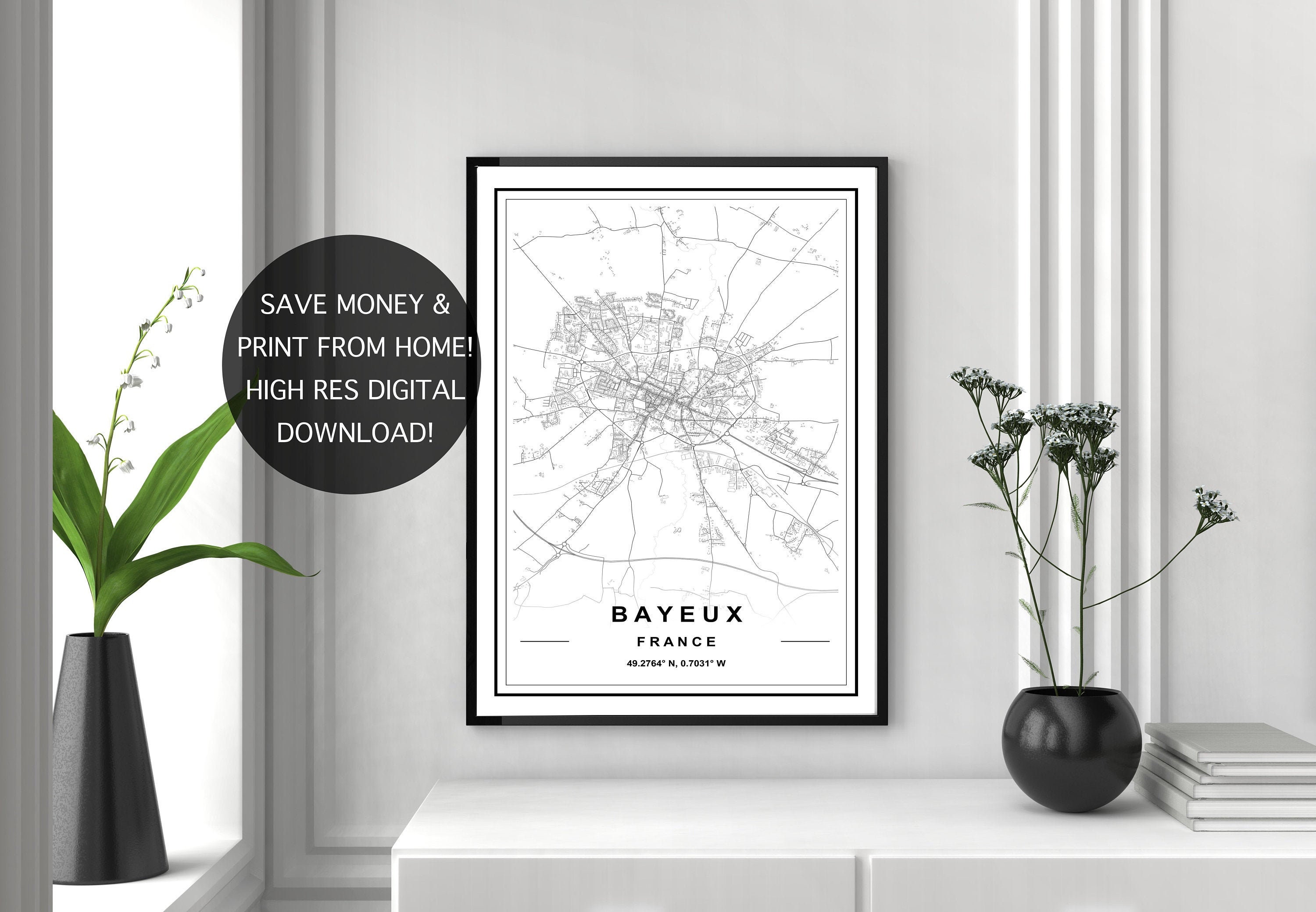 BAYEUX MAP PRINT, High Res Map, Map of Bayeux, Bayeux Download Map ...