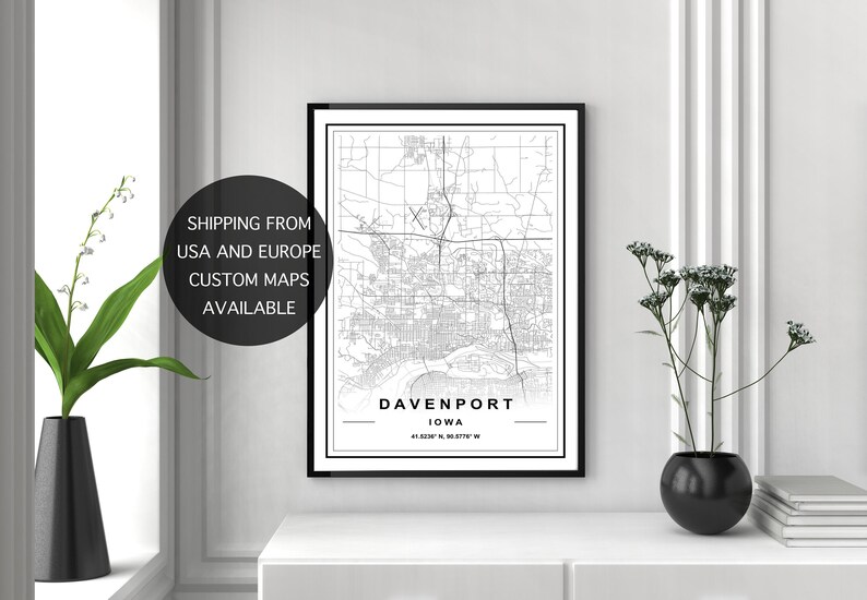 DAVENPORT MAP PRINT High Res Map Map of Davenport Davenport - Etsy