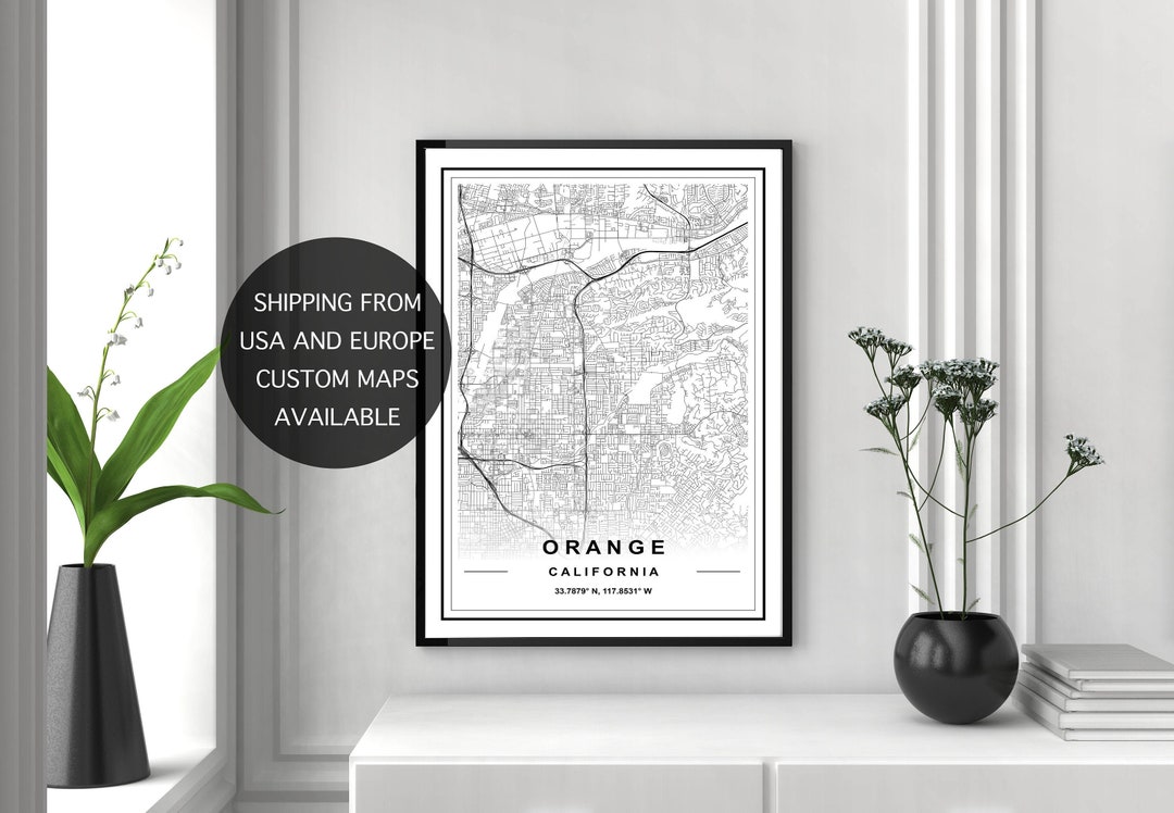 ORANGE MAP PRINT, High Res Map, Map of Orange, Orange City Map, Orange ...