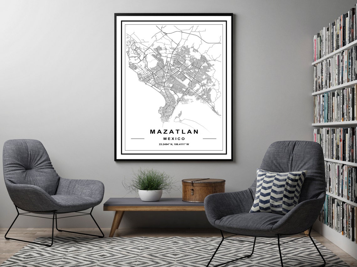MAZATLAN MAP PRINT High Res Map Map of Mazatlan Mazatlan - Etsy