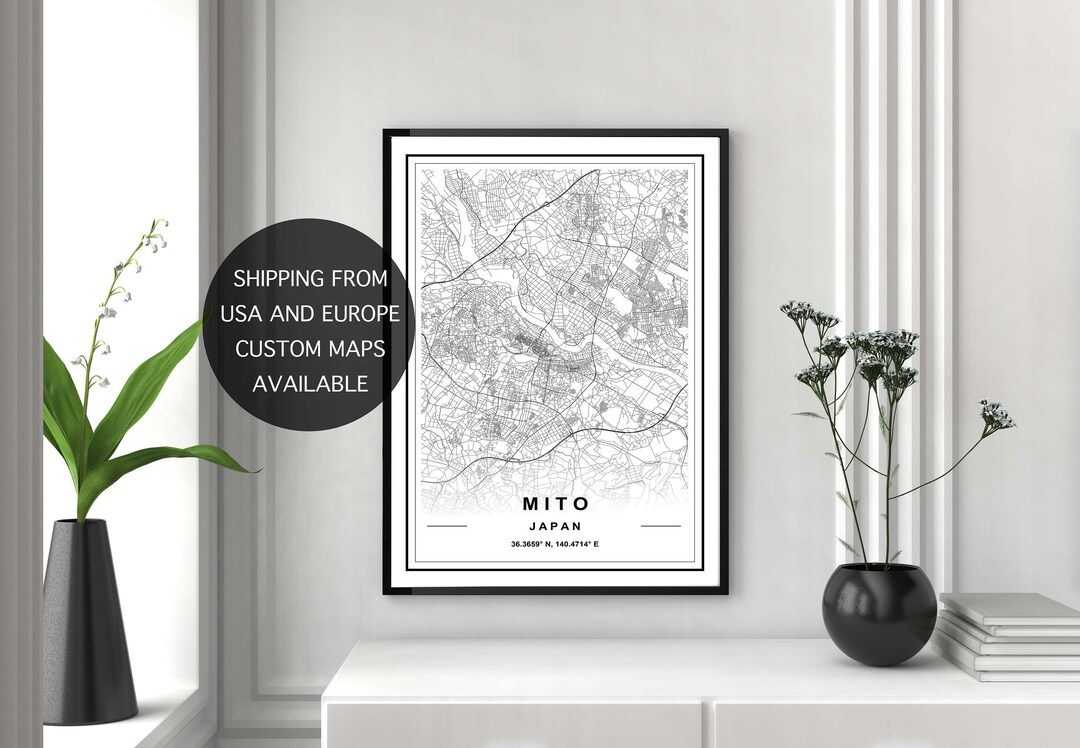 MITO MAP PRINT, High Res Map, Map of Mito, Mito City Map, Mito Japan ...