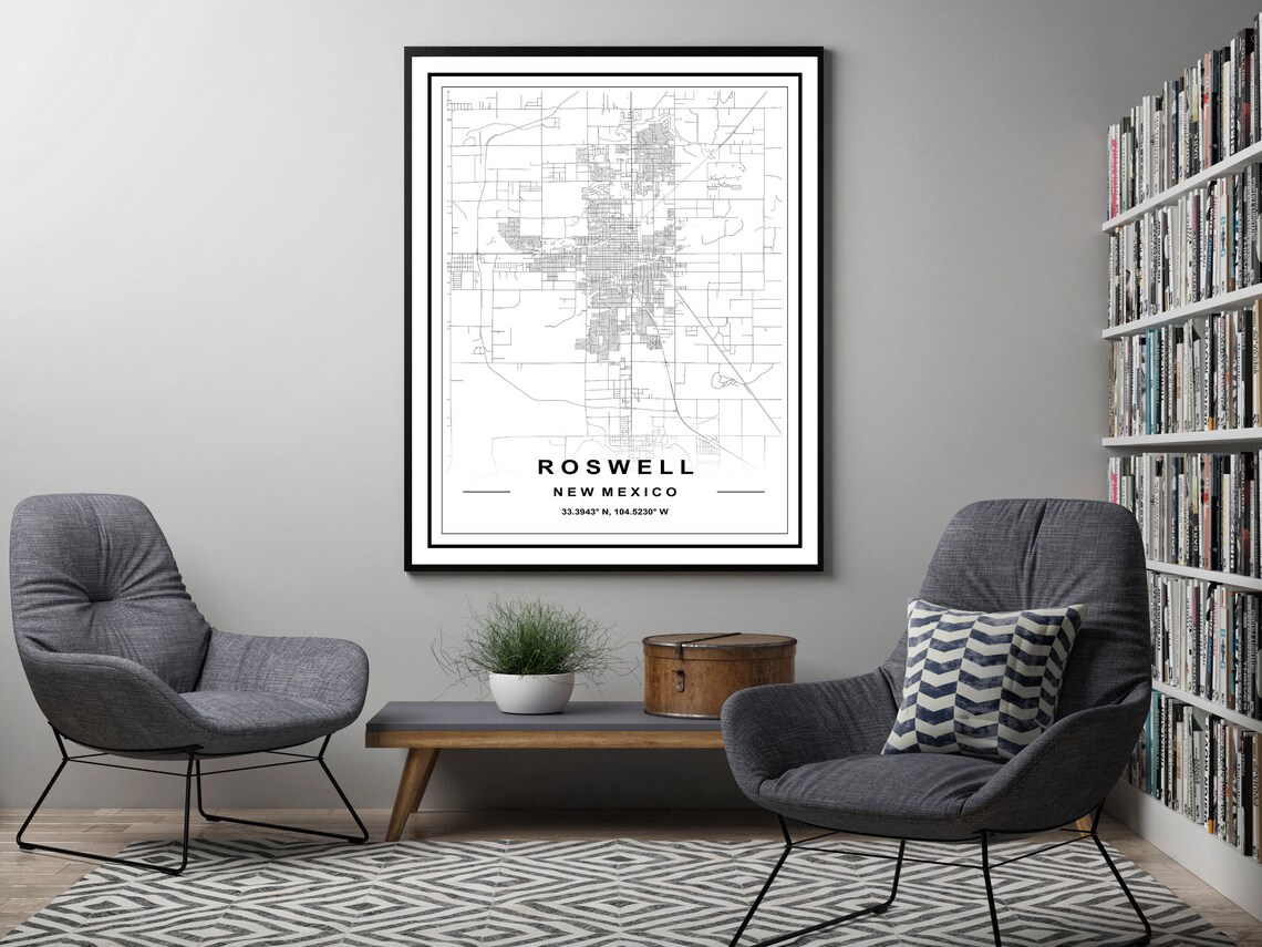 ROSWELL MAP PRINT High Res Map Map of Roswell Roswell City | Etsy
