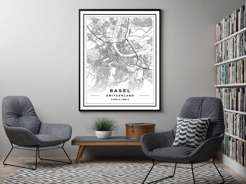BASEL MAP PRINT High Res Map Map of Basel Basel City Map - Etsy