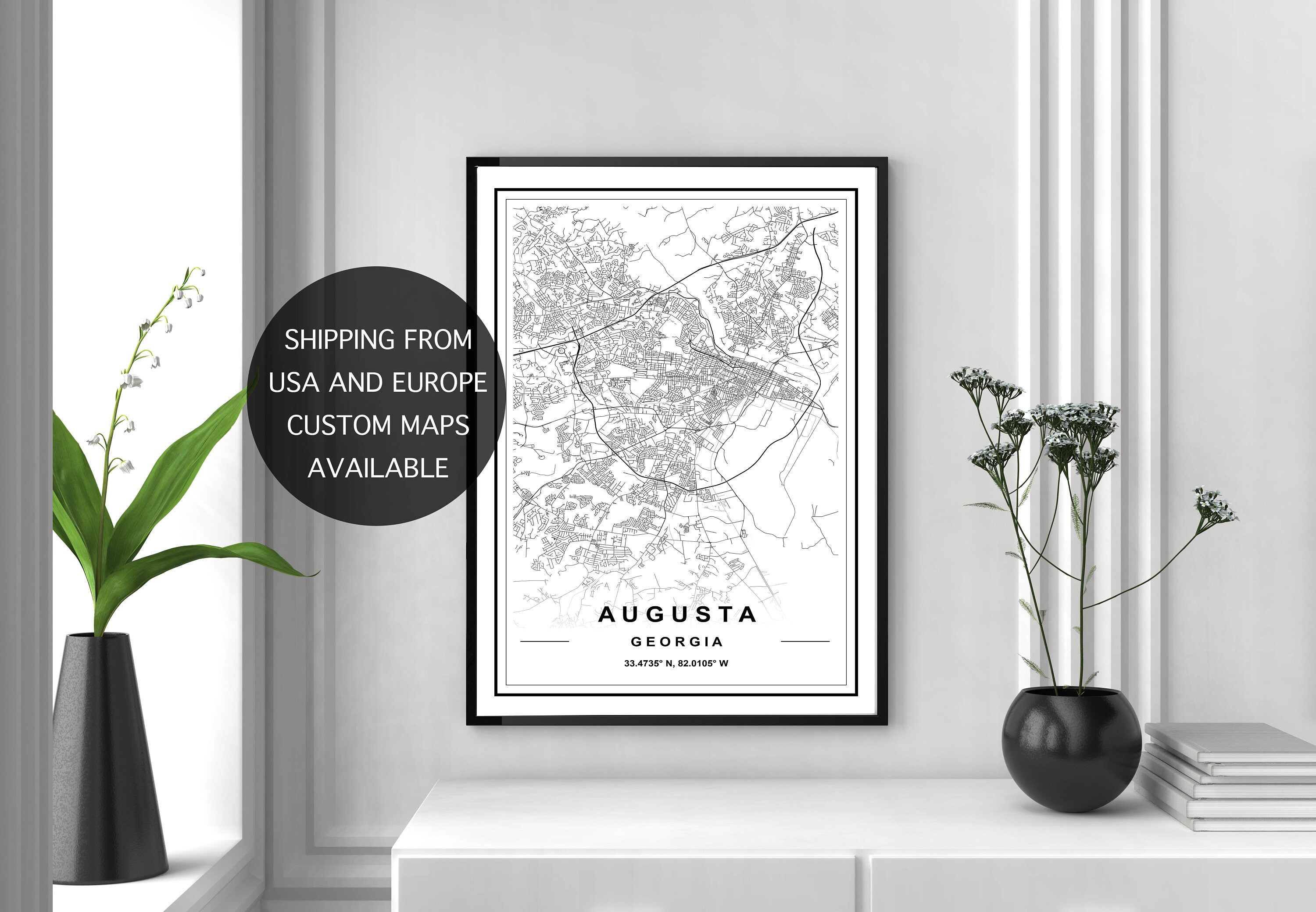 AUGUSTA MAP PRINT, High Res Map, Map of Augusta, Augusta City Map ...
