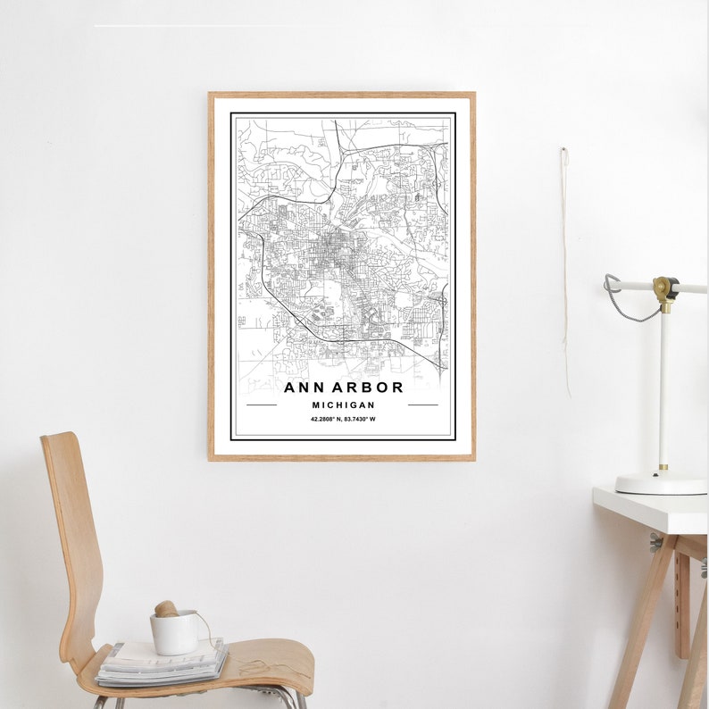 ANN ARBOR MAP High Res Map Map of Ann Arbor Ann Arbor City - Etsy