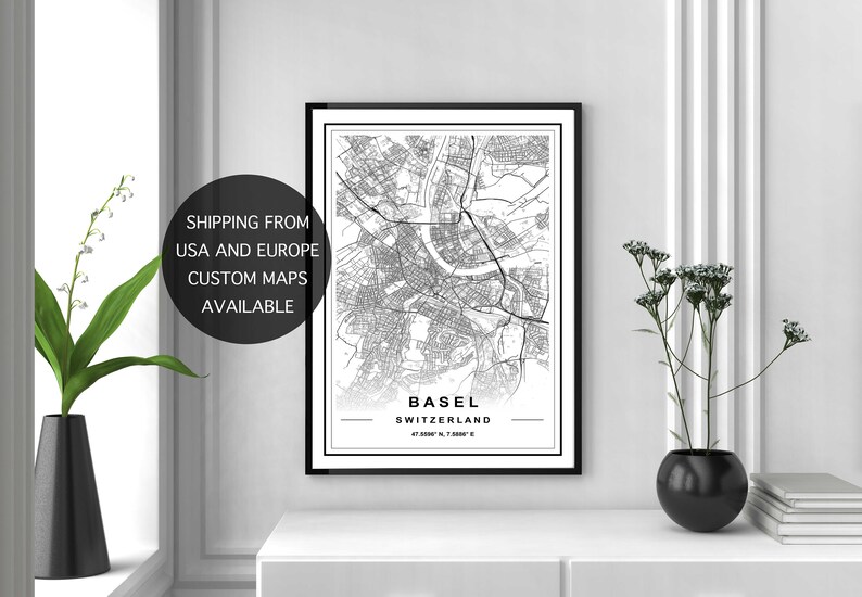 BASEL MAP PRINT High Res Map Map of Basel Basel City Map - Etsy