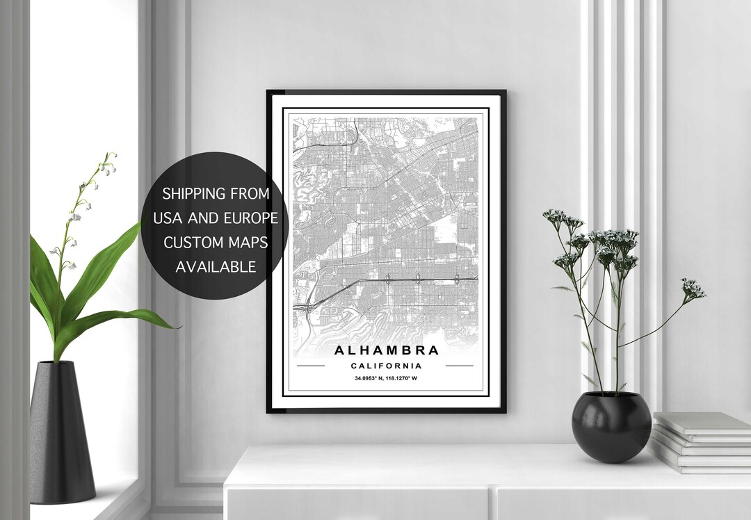 ALHAMBRA MAP PRINT, High Res Map, Map of Alhambra, Alhambra Maps ...