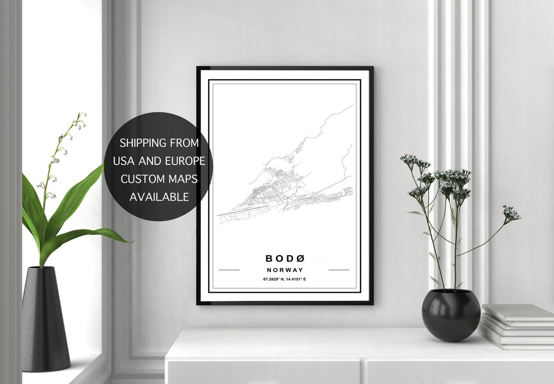 BODØ MAP PRINT High Res Map Map of Bodø Bodo City Map Bodø - Etsy
