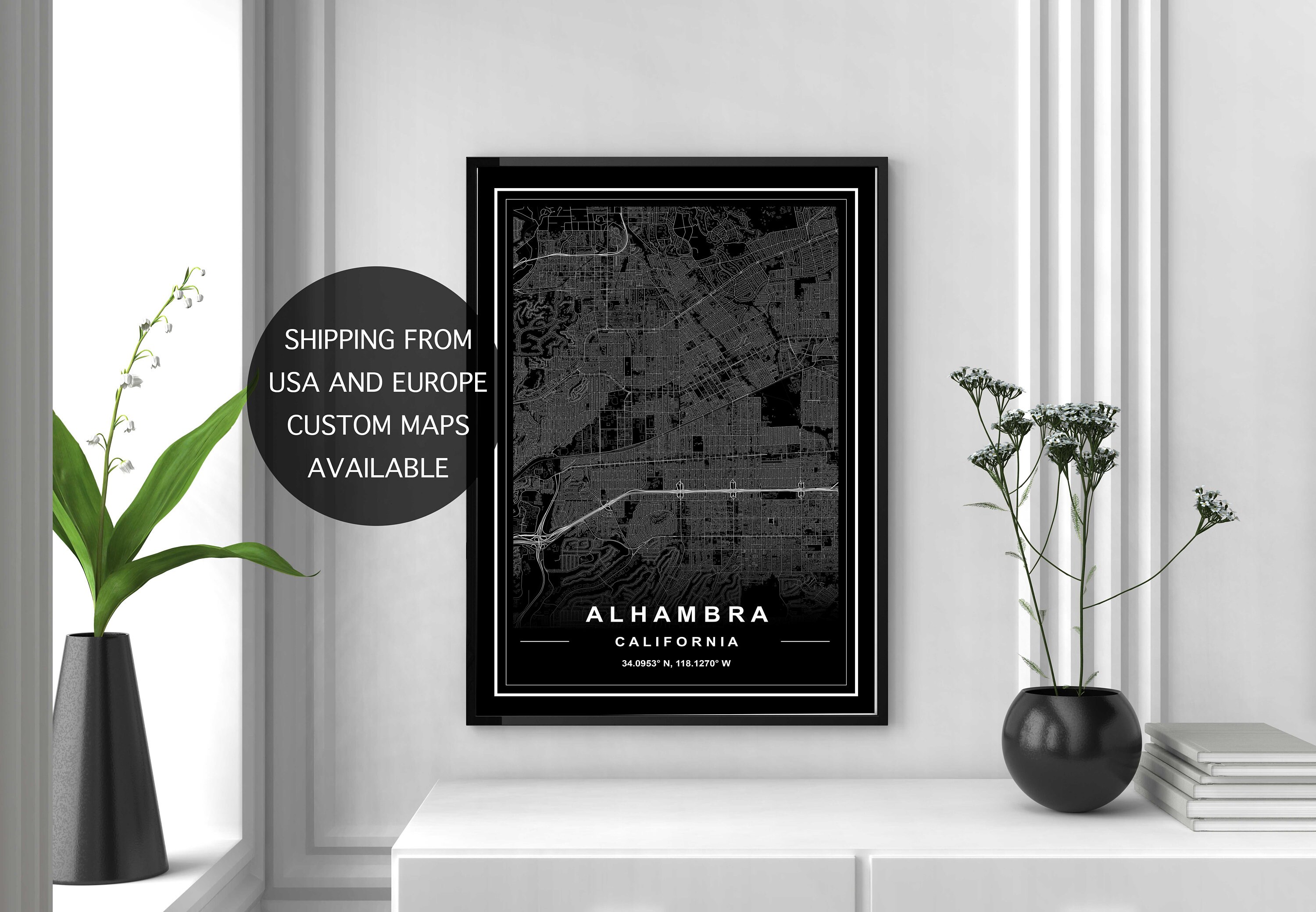 ALHAMBRA MAP PRINT High Res Map Map of Alhambra Alhambra - Etsy