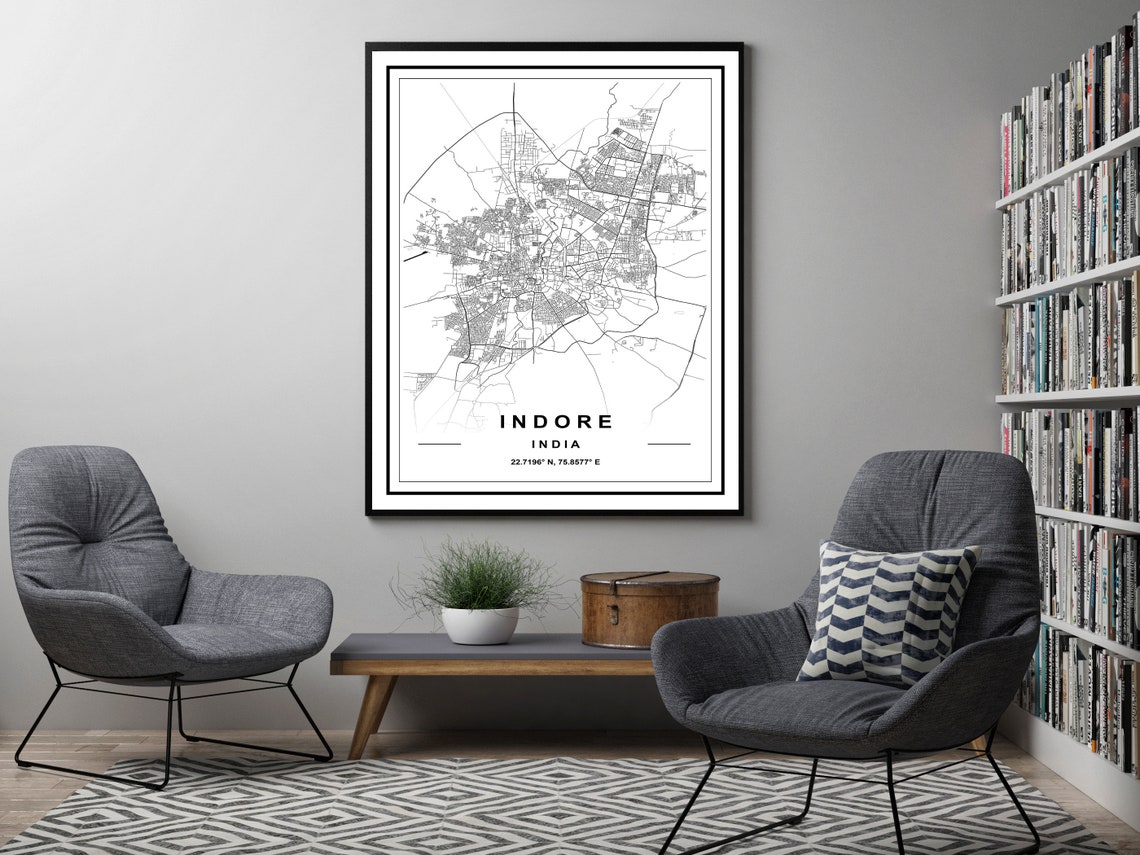 INDORE MAP PRINT High Res Map Map Of Indore Indore City | Etsy
