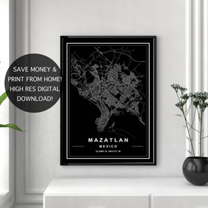 MAZATLAN MAP PRINT, High Res Download, Map of Mazatlan, Mazatlan City ...
