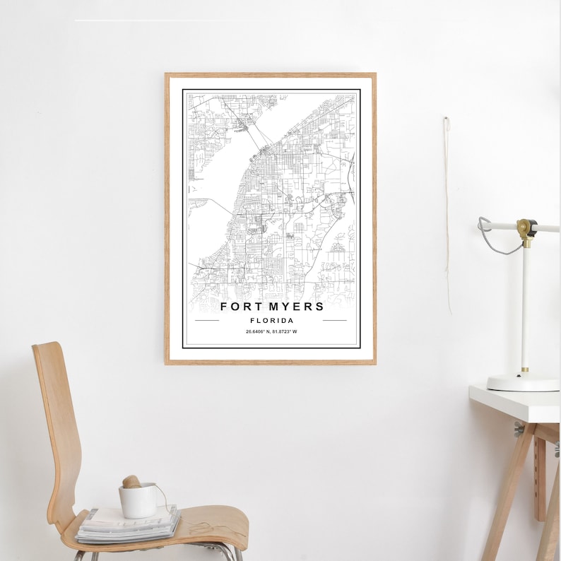 FORT MYERS MAP, High Res Map, Map of Fort Myers, Fort Myers Map Print ...