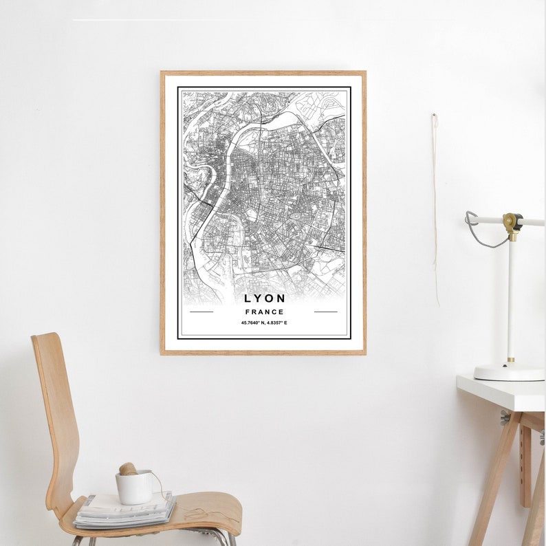 LYON MAP PRINT, High Res Download, Map of Lyon, Lyon City Map, Lyon Map ...