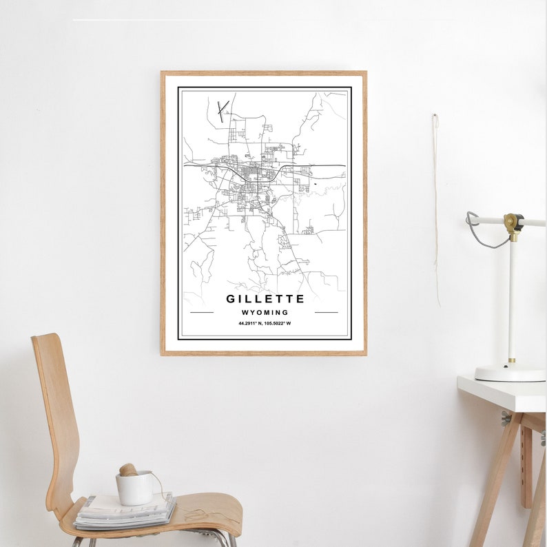 GILLETTE MAP PRINT, High Res Map, Map of Gillette, Gillette City Map ...