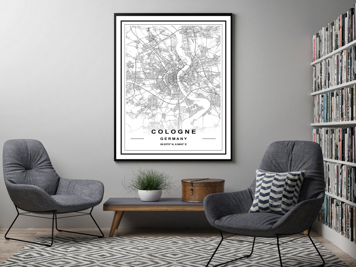 COLOGNE MAP PRINT High Res Map Map Of Cologne Cologne City | Etsy