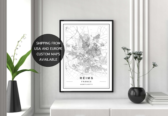 REIMS MAP PRINT High Res Map Map of Reims Reims City Map | Etsy