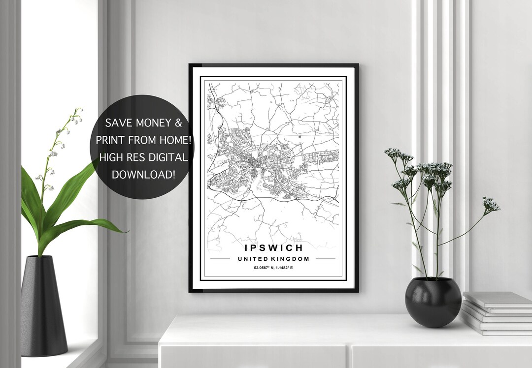 IPSWICH MAP PRINT, High Res Download, Map of Ipswich, Ipswich City Map ...