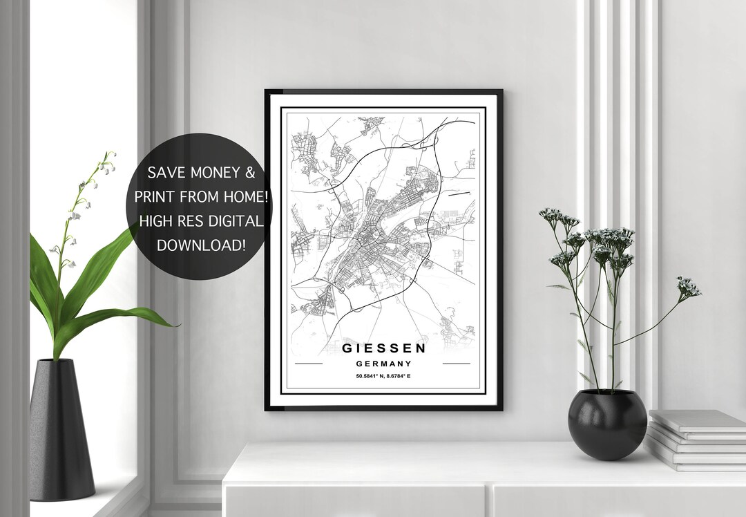 GIESSEN MAP PRINT, High Res Map, Map of Giessen, Giessen Germany Map ...