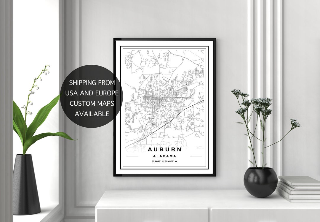 AUBURN MAP PRINT, High Res Map, Map of Auburn, Auburn City Map, Auburn ...