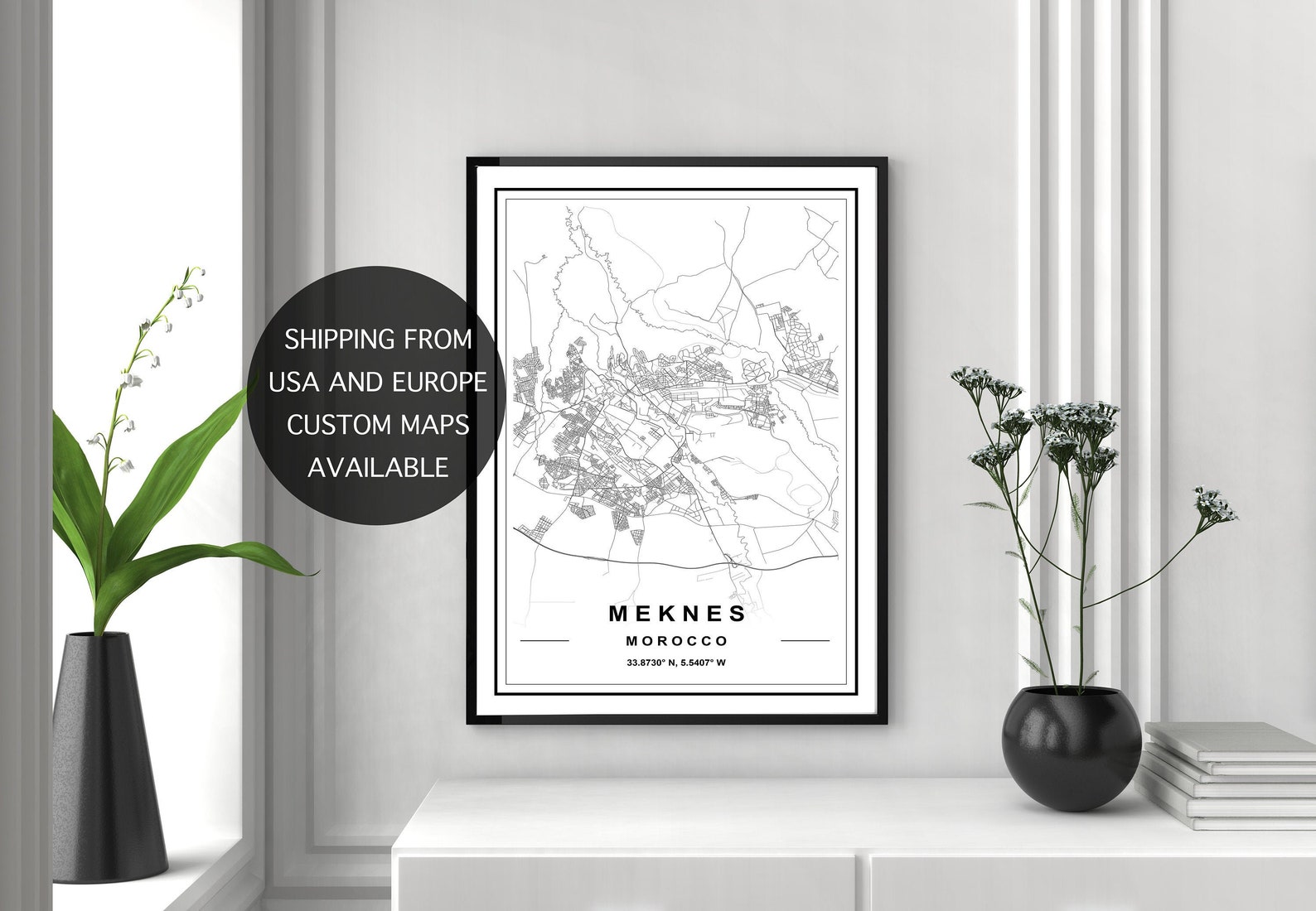 MEKNES MAP PRINT, High Res Map, Map of Meknes, Meknes Map, Meknes ...
