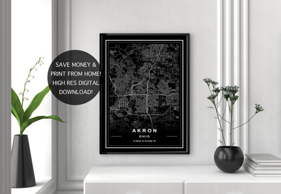 AKRON MAP PRINT High Res Download Map of Akron Akron Map - Etsy