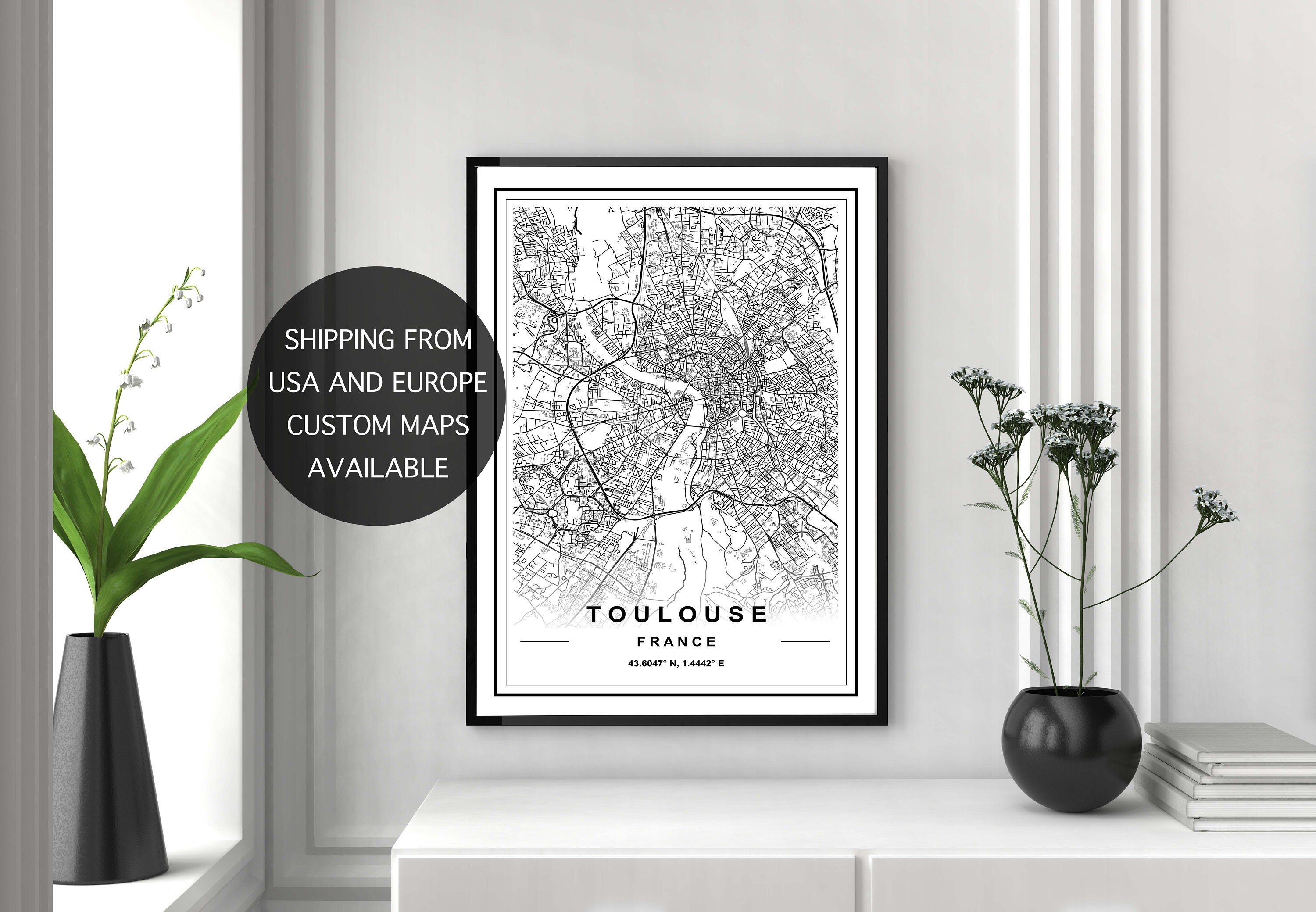 TOULOUSE MAP PRINT High Res Map Map of Toulouse Toulouse - Etsy