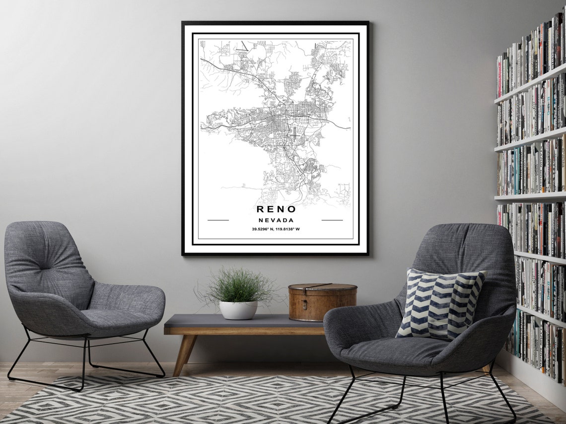 RENO MAP PRINT, High Res Map, Map of Reno, Reno Map, Reno Map Download ...