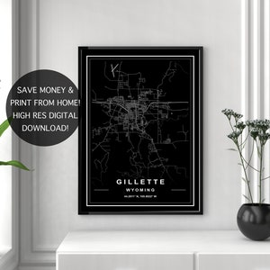 GILLETTE MAP PRINT, High Res Download, Map of Gillette, Gillette City ...