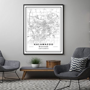 KALAMAZOO MAP PRINT, High Res Map, Map of Kalamazoo, Kalamazoo City Map ...