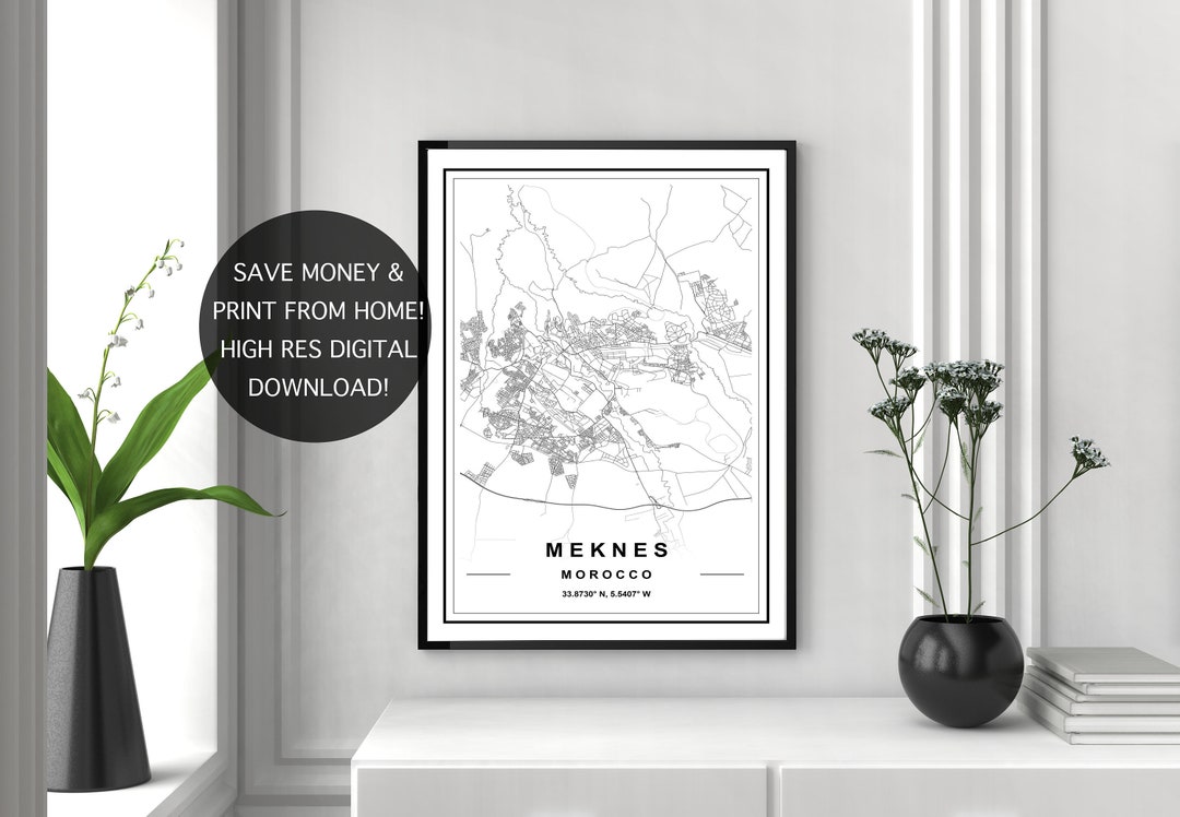 MEKNES MAP PRINT, High Res Map, Map of Meknes, Meknes City Map, Meknes ...